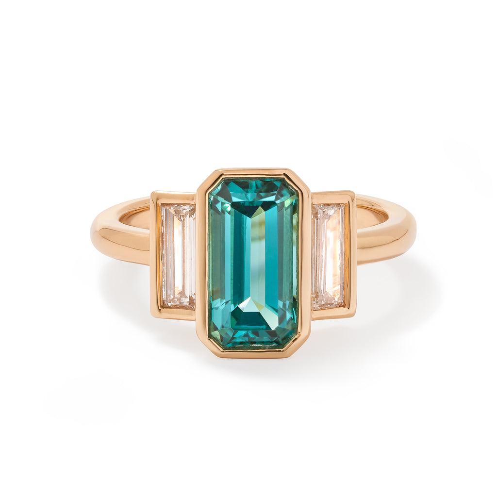 18CT YELLOW GOLD BLUE GREEN TOURMALINE & DIAMOND RING – Siren Fine ...