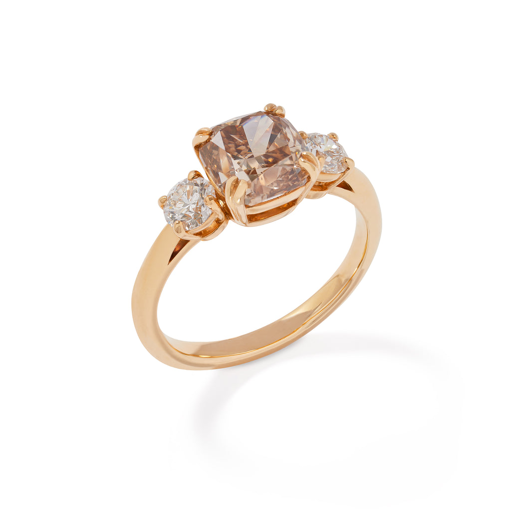 CUSHION CUT COGNAC DIAMOND TRILOGY RING – Siren Fine Jewellery